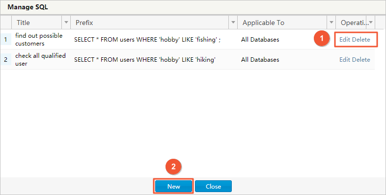 Manage custom SQL commands - - 阿里雲